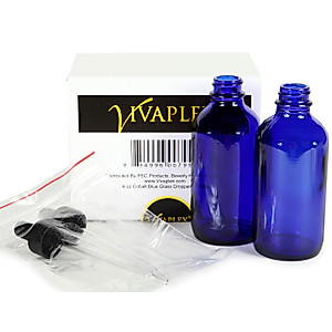 Vivaplex, Cobalt Blue, 4 oz Glass Bottles, with Glass Eye Droppers - 2 pack