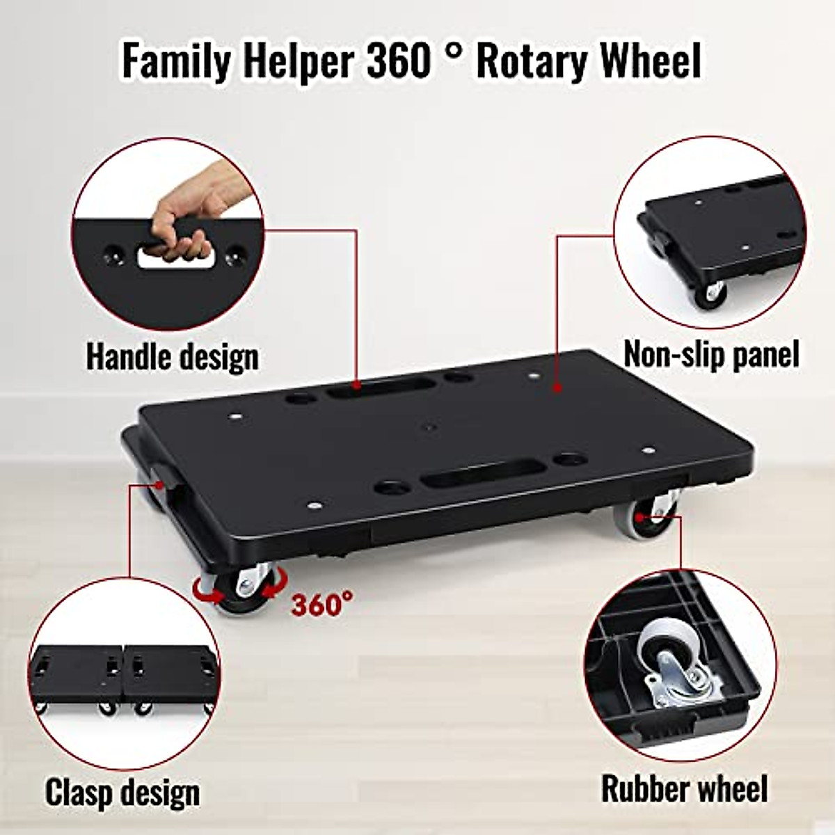 Uholan Flatbed Dolly Can Connected Two Pcs One Set Household Portable Mobile Dolly Infinite Rotary Flat Handtruck Mobile Furniture Load 220lb Black ，Grey Wheel (Grey Wheel)