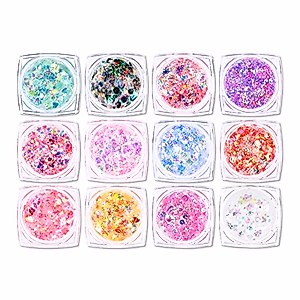 Ownest 12 Colors Holographic Chunky Glitter Gel Set, Christmas Party Makeup Face Body Eye Lips Hair Nail Cosmetic Festival Chunky Glitter Eyeshadow, Mixable, No Need Glue