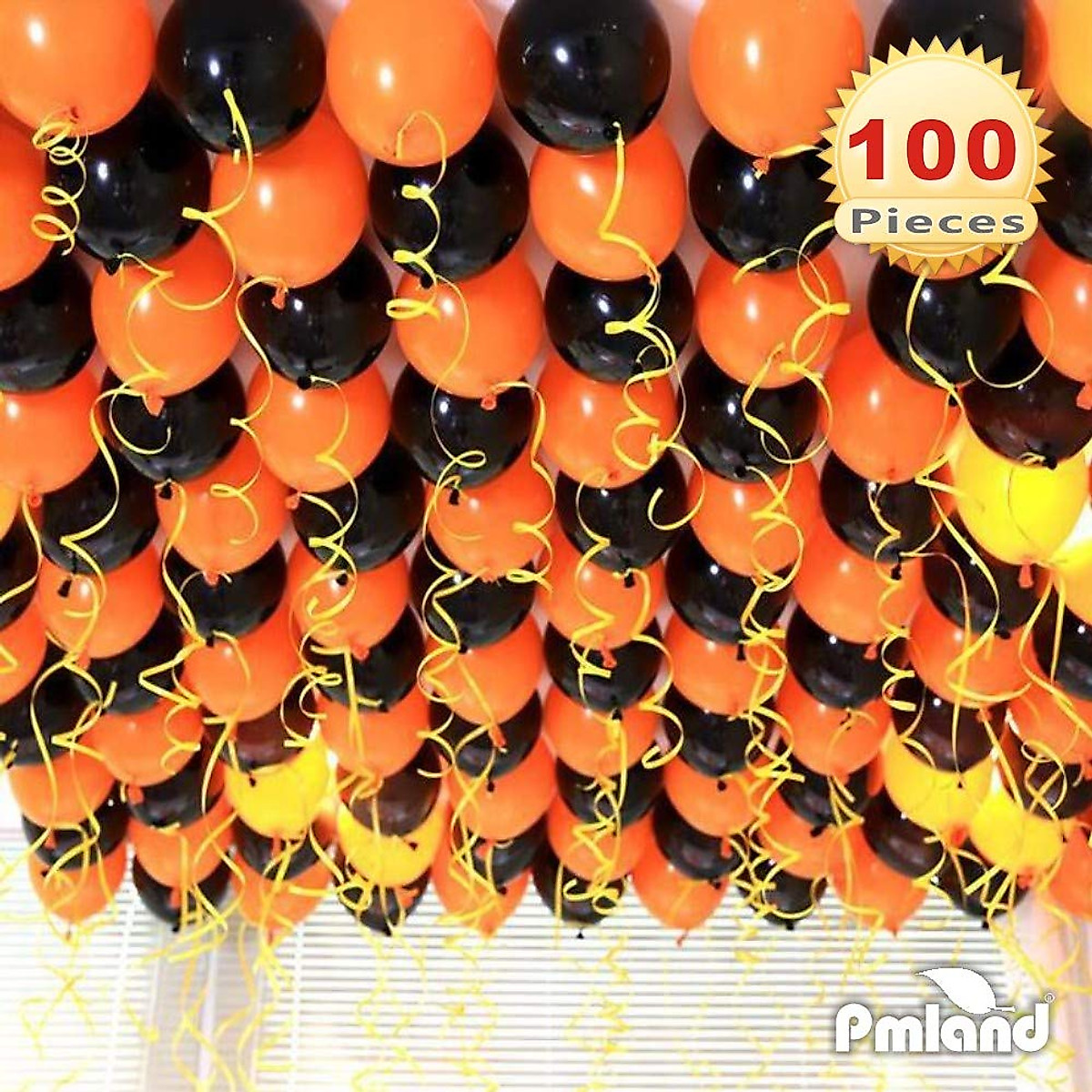 PMLAND 100 Pieces Black Orange Latex Balloons 12 Inches for Halloween Party Supplies, Black Cat Birthday Decoration