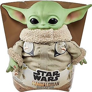 Mattel Star Wars The Mandalorian Grogu Plush 11-inch Toy, Squeeze & Blink Character Figure with Sound, Blinking Eyes & Hand Motion