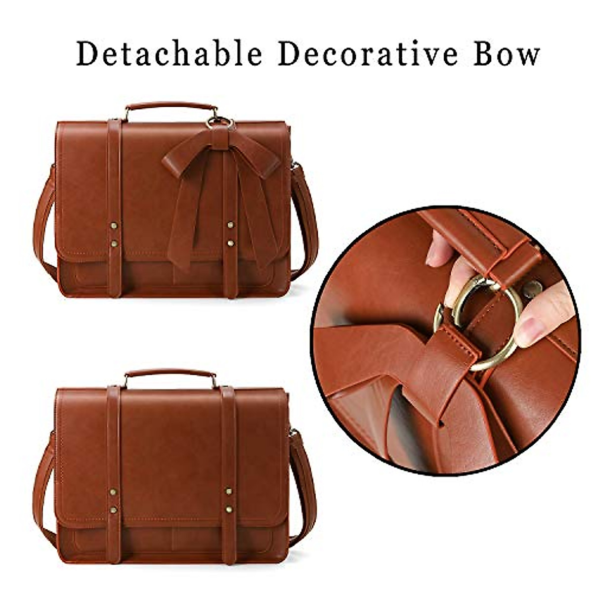 ECOSUSI Women Briefcase PU Leather Laptop Bag College Satchel fit 15.6" Laptop