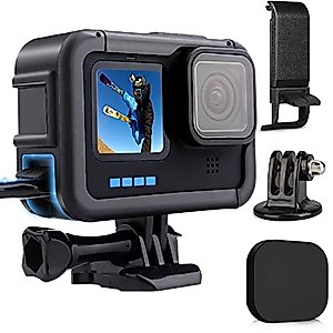 FitStill Protective Accessories Kit Frame Mount Housing Case Compatible with GoPro Hero 9/10/11 Black,Vlog Cage Case with Cold Shoe Adapter &Side Cover & Lens Caps &Quick Pull Movable Socket and Screw