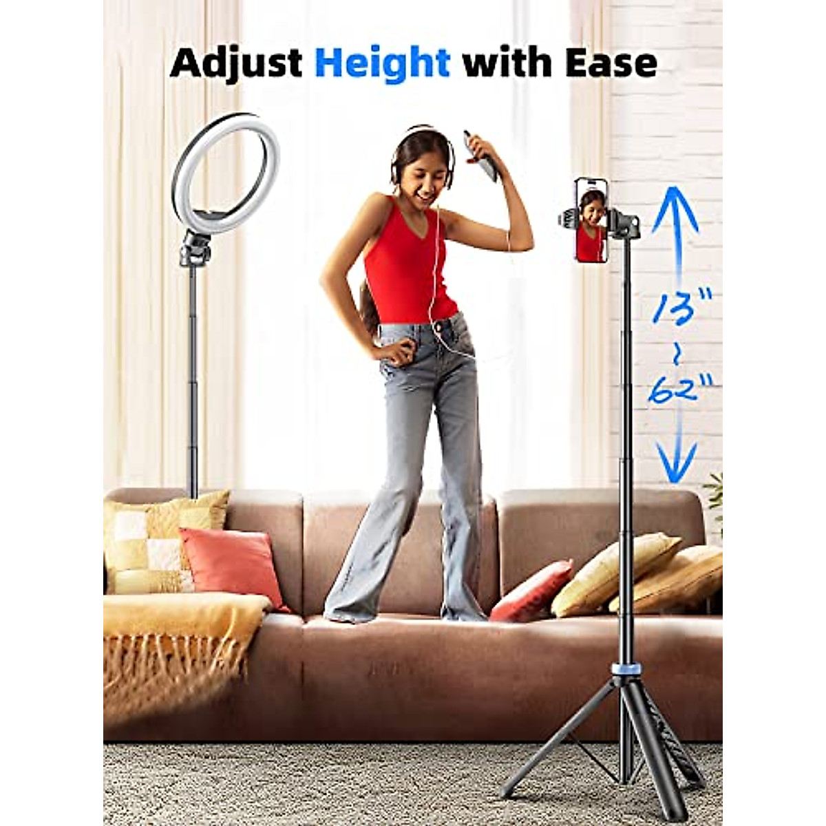 [Newest] 62" Selfie Stick Tripod with Remote - Kaiess Tripod for iPhone, High Strength Legs & Extendable Tube Tripod Stand, Fit for iPhone 14 Pro Max/14 Pro/13 Pro Max/Samsung S22/Camera/GoPro