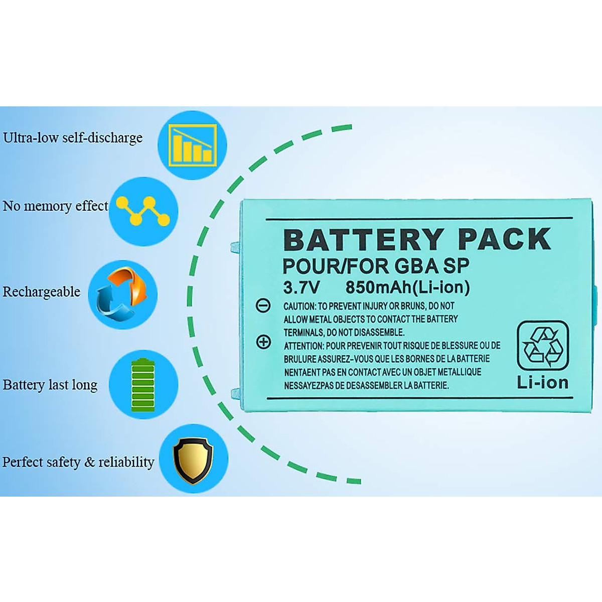 OSTENT 850mAh Rechargeable Lithium-ion Battery + Tool Pack Kit for Nintendo GBA SP Game Boy Advance SP