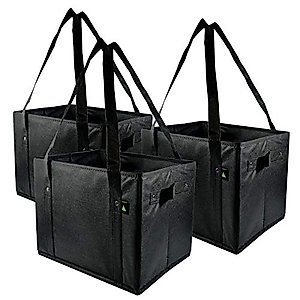 ZENPAC Shopping Bags for Groceries - 3 Pack Extra Large Collapsible Market Box Totes with Handles, Strong Cloth Fabric, Foldable Bags with Rigid Bottom, Stands Up for Produce, Food, Bulk - 14.5x10x10