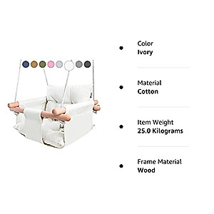 CaTeam - Canvas Baby Swing, Wooden Hanging Swing Seat Chair with Safety Belt, Durable Baby Swing Chair, Outdoor and Indoor Swing for Kids, Mounting Hardware Included, Ivory