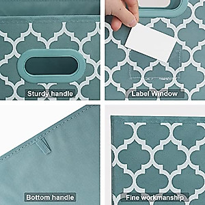 Homyfort Cube Storage Organizer Bins 12x12 - Fabric Storage Cubes Bin Foldable Baskets Square Box with Labels and Dual Plastic Handles for Shelf Closet, Nursery, Boys, Girls, Set of 6 (Teal Blue)