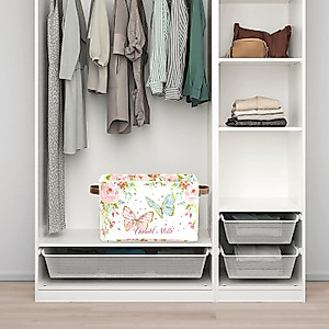 Floral Butterfly Pink Personalized Storage Bins Custom Baskets Cubes Organizer With Handle for Home Nursery Supplies Clothes Toy 1 Pack