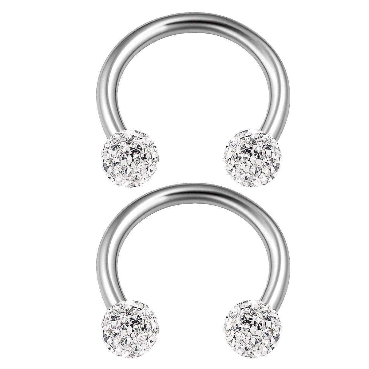 2PCS Surgical Steel Horseshoe Earrings 16 gauge 5/16 8mm 3mm Clear Crystal Ball Eyebrow Earrings Septum Piercing Jewelry 2145