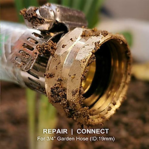 PLG Solid Brass 3/4 Inch Garden Hose Repair Kit Male and Female Hose End Repair Water Hose Fittings Connector with Stainless Steel Clamp
