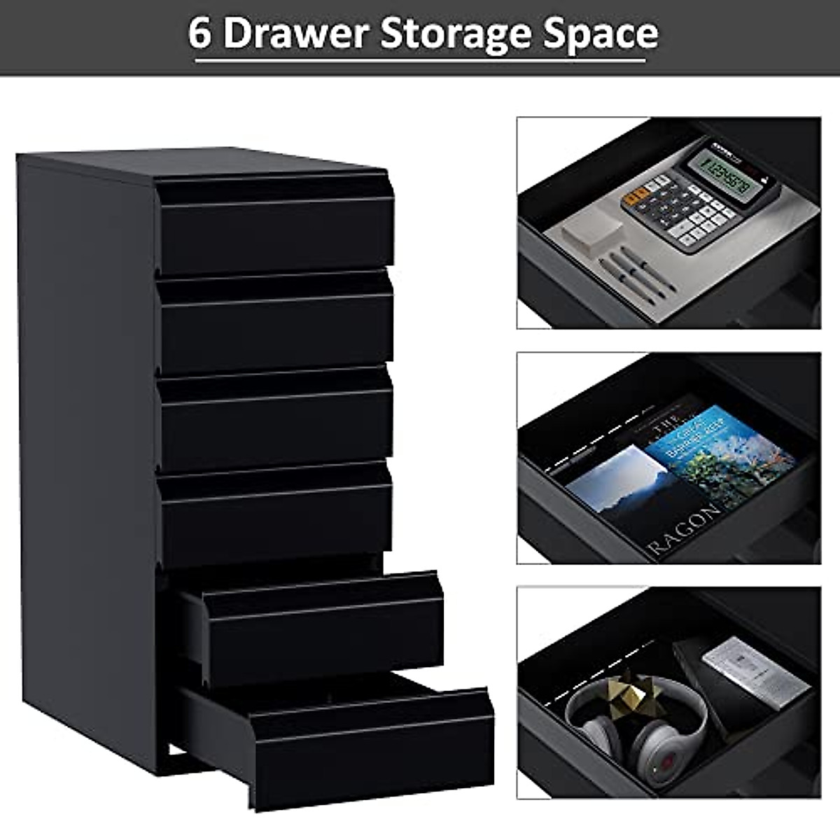 Aobabo 6 Drawer Chest Storage Cabinet Used Under Desk, Modern Floor Storage for Office Living Room Bedroom,6-Layer Vertical Drawer Cabinet for Home&Office…