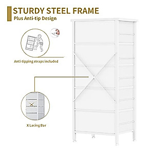 BOLUO Tall White Dresser for Bedroom - 5 Drawer Dressers & Chests of Drawers Fabric Dresser Storage Tower for Closet Kids and Adult Modern