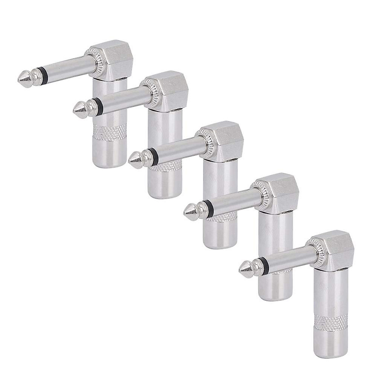 5pcs Right Angle Mono Phone Plug,90 Degree 6.35mm (1/4 Inch) L-Shape Guitar Audio Jack Connector Microphone Cable Terminal