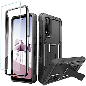 FITO for TCL Stylus 5G Case, Dual Layer Shockproof Heavy Duty Case for TCL Stylus 5G Phone with Screen Protector, Built-in Kickstand (Black)