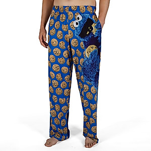 BRIEF INSANITY Sesame Street Adult Lounge Pajama Pants - Comfy, Loose-Fit, Ultra-Soft - Cookie Monster Sleep Bottoms (Large, Cookie Monster)