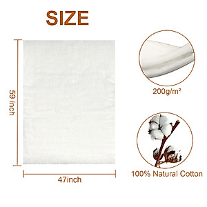 PLANTIONAL Natural Cotton Batting for Quilts: 47-Inch x 59-Inch Light Weight Purely Natural All Season Quilt Batting for Quilts, Craft and Wearable Arts