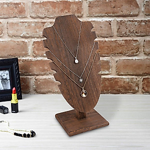 MOOCA Wooden Freestanding Necklace Easel Display Stand - Adjustable Slope Jewelry Showcase Holder for 6 Necklaces, Brown Color