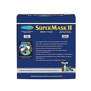 SuperMask II Fly Mask Without Ears for Smaller Horses or Arabian Horses, Full Face Coverage and Eye Protection from Insect Pests, Structured Classic Mesh with Plush Trim, Small Horse/Arabian Size