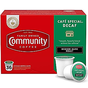 Community Coffee Café Special 36 Count Coffee Pods, Medium Dark Roast Decaf, Compatible with Keurig 2.0 K-Cup Brewers