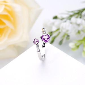 LANE WOODS June Birthstone Ring Dainty Adjustable Minimalist Rings for Women Best Friend (Light Purple)