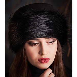Futrzane Classic Trim Hat - Faux Fur Trimmed Hats for Women - Classy Fleece Cap (M, Black - Black Classic)