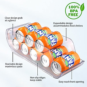 PSNSPOEL Expandable Soda Can Organizer, Drink Beverage Refrigerator Holder Dispenser Bin for Fridge, Freezer, Cabinets, Countertop, Pantry - Clear Plastic Kitchen Canned Food Storage
