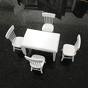 SXFSE Dollhouse Decoration Accessories, 1:12 Dollhouse Miniature Furniture Wooden White Dining Table Chair Model Set