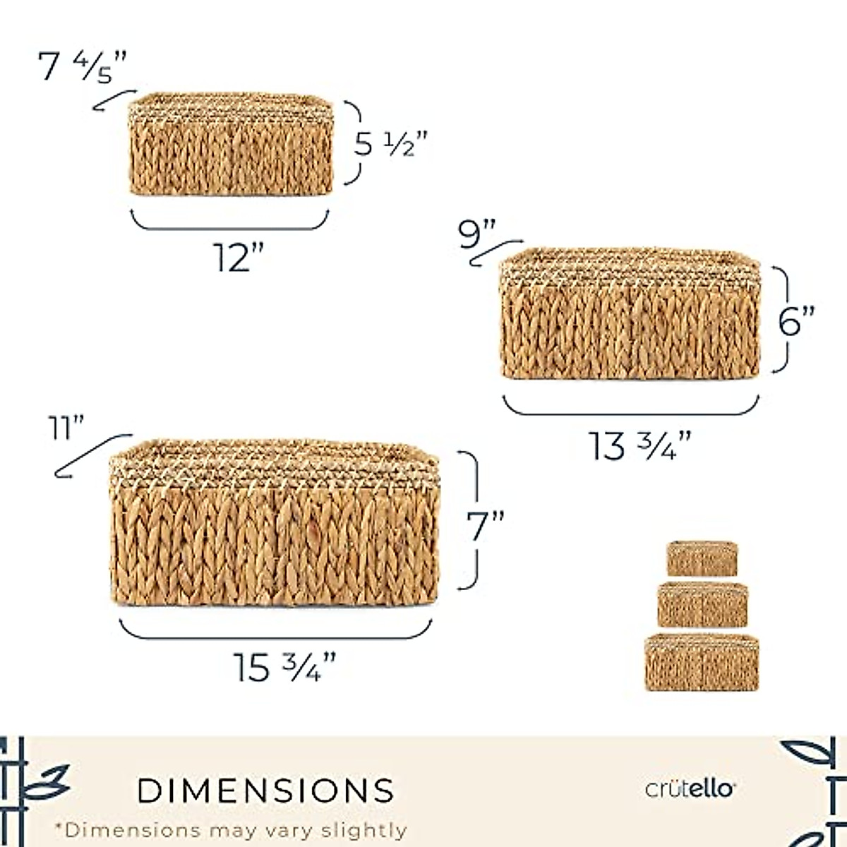 Crutello Woven Baskets for Storage, Rectangular Wicker Wall Baskets with Built-in Handles, Wicker Decorative Baskets, Boho Baskets for Organizing Gifts, Pantry, Laundry, Living Room and More