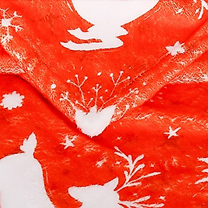 Christmas Throw Blanket Decorative Plush & Warm, 50"X60" Reindeer Snowflake Christmas Theme Red Flannel Blanket for Couch Sofa Bedroom Winter Decorations for Home