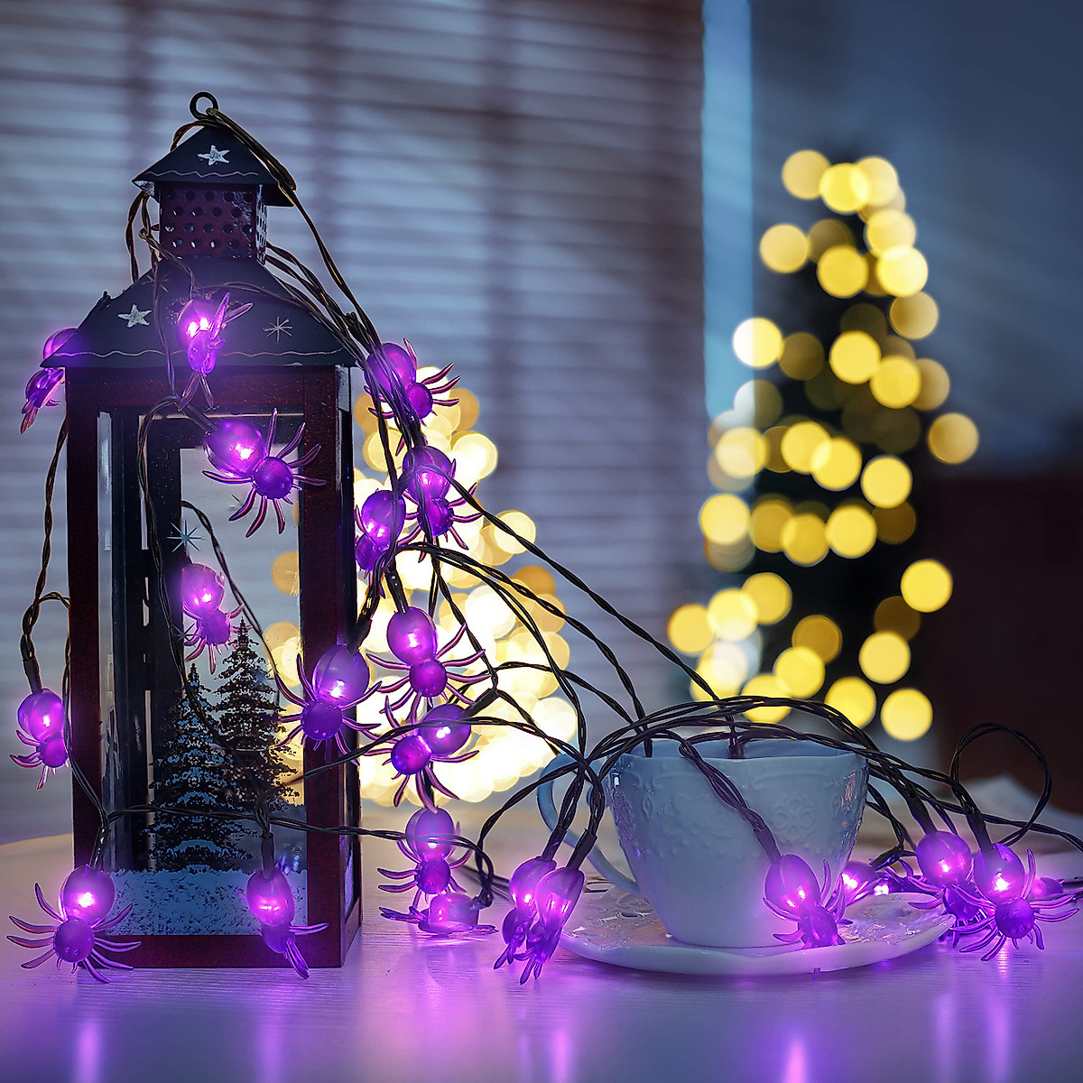 Oopswow Halloween Decor Spider String Lights, Solar String Light,2PACK 20ft 30 LED Outdoor Decorative Lights for Patio, Garden, Gate, Yard, Halloween Christmas Decoration (2Pack,Spider)