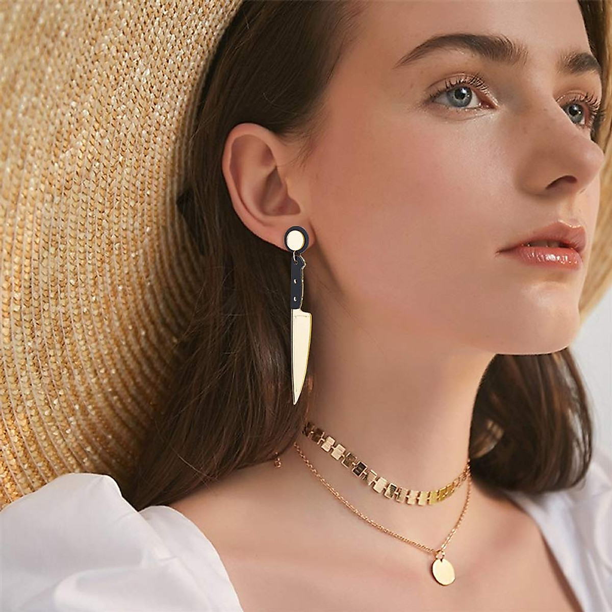 Exaggerated Hip Hop Earrings For Women Jewelry Gold Long Knife Earrings Simulation Acrylic Punk Ear Accessories (Long Knife Earrings(Gold))