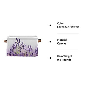 KEEPREAL Lavender Flowers Storage Basket Bin, Large Cube Storage Box Canvas Collapsible Storage Organizer for Home Office Closet - 15 L x 11 W x 9.5 H