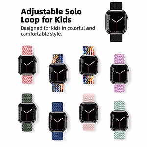 OWKEY Braided Solo Loop Compatible with Kids Apple Watch Band, Stretchy Breathable Strap with Easy Buckle for iWatch Series 9 8 7 6 5 4 3 SE SE2 Girls Boys Small Wrists