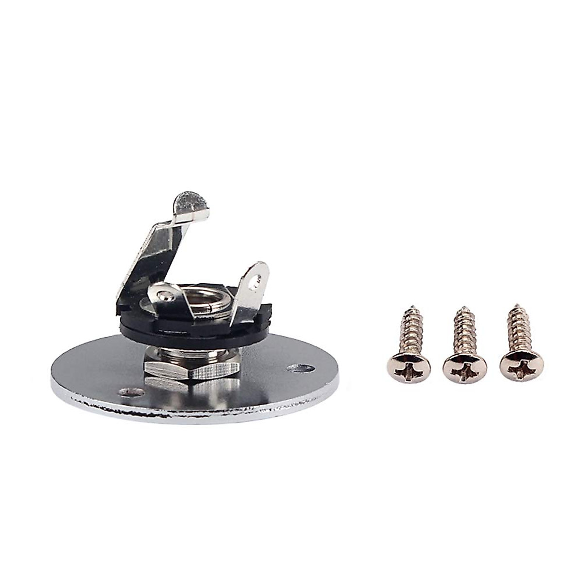 Round 1/4 Inch 6.35mm Guitar Jack Plug Socket Guitar Pickup Output Input Jack Plug with Jack Plate Screws for Electric Guitar Bass (Silver)