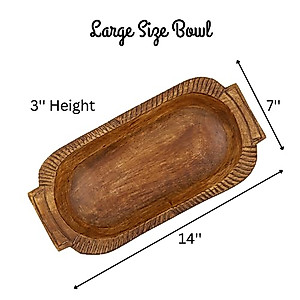 Mie Creations 14'' Large Wooden Dough Bowl for Decor, Huge Decorative Centerpiece Oval Tray Rustic Dough Bowls for Table, Hand Turned Long Wood Bowl