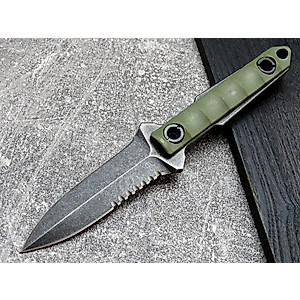 Ccanku C1290 Fixed Blade Marine Corp Serrated Knife 8 Inch D2 Blade Steel & G10 Handle For Outdoor Survival, Camping, Bushcraft and Hunting, K Sheath-Army Green