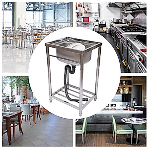 SNKOURIN Free Standing Single Bowl Kitchen Sink, Utility Sink with Storage Shelve,Commercial Restaurant Kitchen Sink for Garage, Laundry Room, and Restaurants (21.65 * 17.72 * 33.46 In)