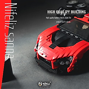 Nifeliz Super car Sanna MOC Building Blocks and Construction Toy, Adult Collectible Cars Set to Build, 1:12 Scale Sports Car Model (1182 Pcs)