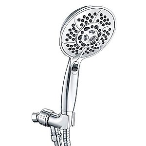 Handheld Shower Head, WASSERN 5.2'' High Pressure 6 Setting 81 Jets Rainfall Massage Water Saving Trickle Pause Extra Long 80'' Stainless Steel Hose Angle Adjustable Brass Ball Joint Bracket Chrome