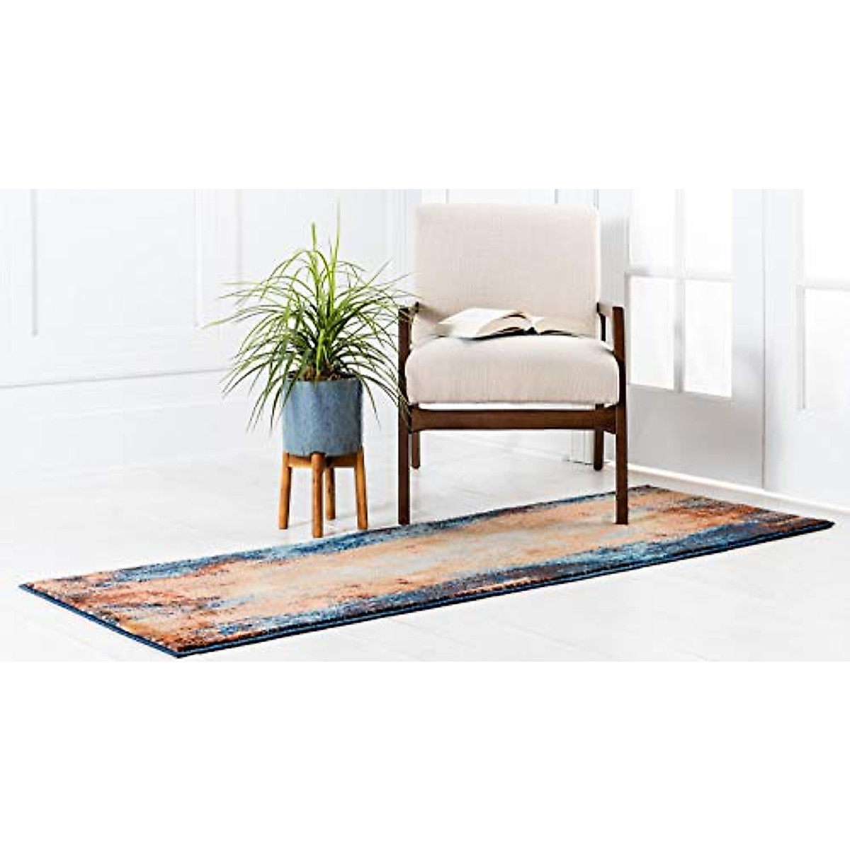 Unique Loom Mystic Collection Over-Dyed Abstract, Mid-Century Modern, Rustic Area Rug, 2' 0" x 6' 0", Peach/Beige