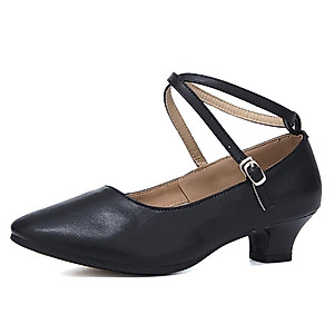 TINRYMX Latin Dance Shoes Women Closed Toe Character Tango Salsa Shoes Ballroom Dance Pumps, Black, US 9