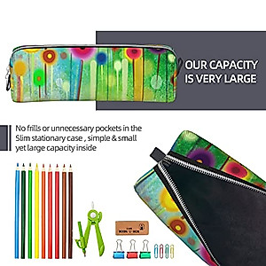 allgobee Pu Leather Pencil Bag Pen Case Watercolor-Floral-Spring-Flower Students Stationery Pouch Pencil Holder Desk Organizer