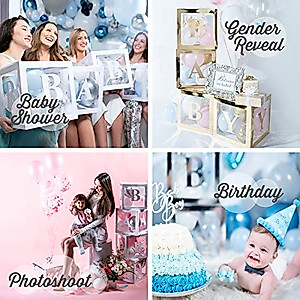 Gold Baby Boxes Gender Reveal Decorations | 79 Pcs | Set of 4 Letter Boxes, Balloons and Baby Letters | Baby Shower Decorations | Gender Reveal Box | Baby Shower Boxes | Its a Boy, Baby Box
