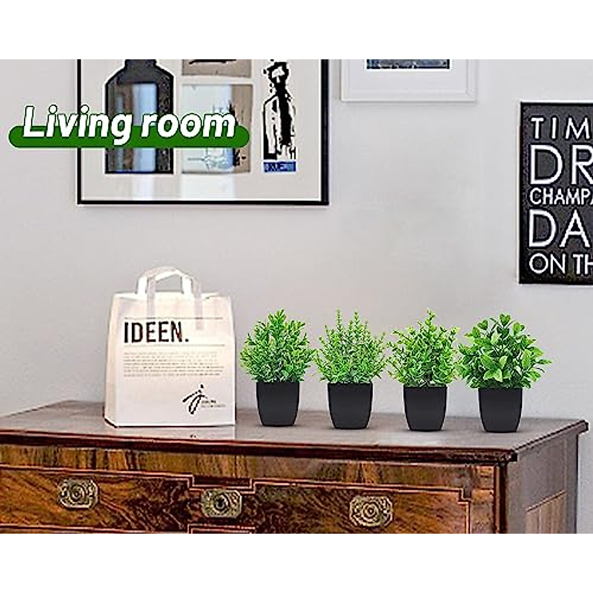 Der Rose Set of 4 Packs Small Fake Plants Mini Artificial Faux Plants Indoor for Bathroom Farmhouse Room Table Decor