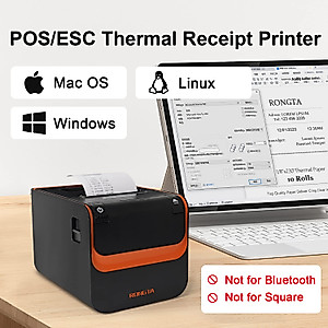 Rongta POS Printer, 80mm Direct Thermal Receipt Printer with Auto Cutter, USB Serial Ethernet Interface, Support Windows/Mac/Linux Cash Drawer, Restaurant Kitchen Printer for ESC/POS (RP332)