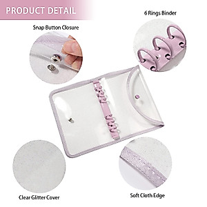 NEWEST 2 Pieces Clear PVC A6 Refillable Binder Covers, Shiny 6-Ring Personal Notebook Shell, Round Ring Binder Pocket with Snap Button Lock for Filler Organizer Planner Journal Album, Pink & Purple
