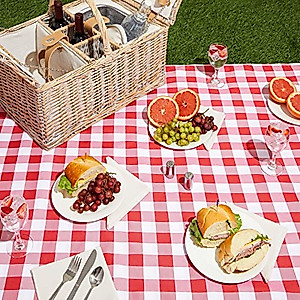 Wicker Picnic Basket Set for 4 with Insulated Cooler Bag, Silverware, Glasses, Napkins, Double Lid, Straw/White Finish