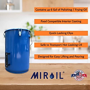 MirOil 30L 6 Gallon Oil Disposal Caddy with Lid Lock | Safe Storage & Transport of Up to 6 Gal of Polishing / Frying Oil | Utility Pail with Heat Shield Fitted Handle | Food Compatible Interior Coating