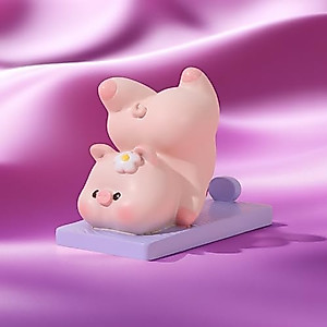 ECHENG Creative Birthday Gift Animal Phone Stand Decoration Cute Piggy Yoga Cat Office Desk Decoration (Piggy)